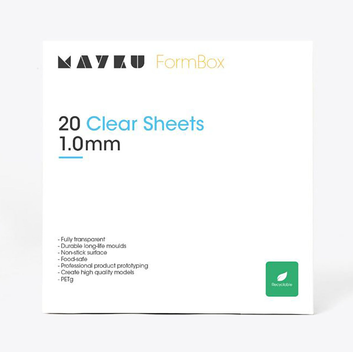 Mayku FormBox Clear Sheets, 1.0mm PETg (20 pack) | 3DMakerWorld, Inc.